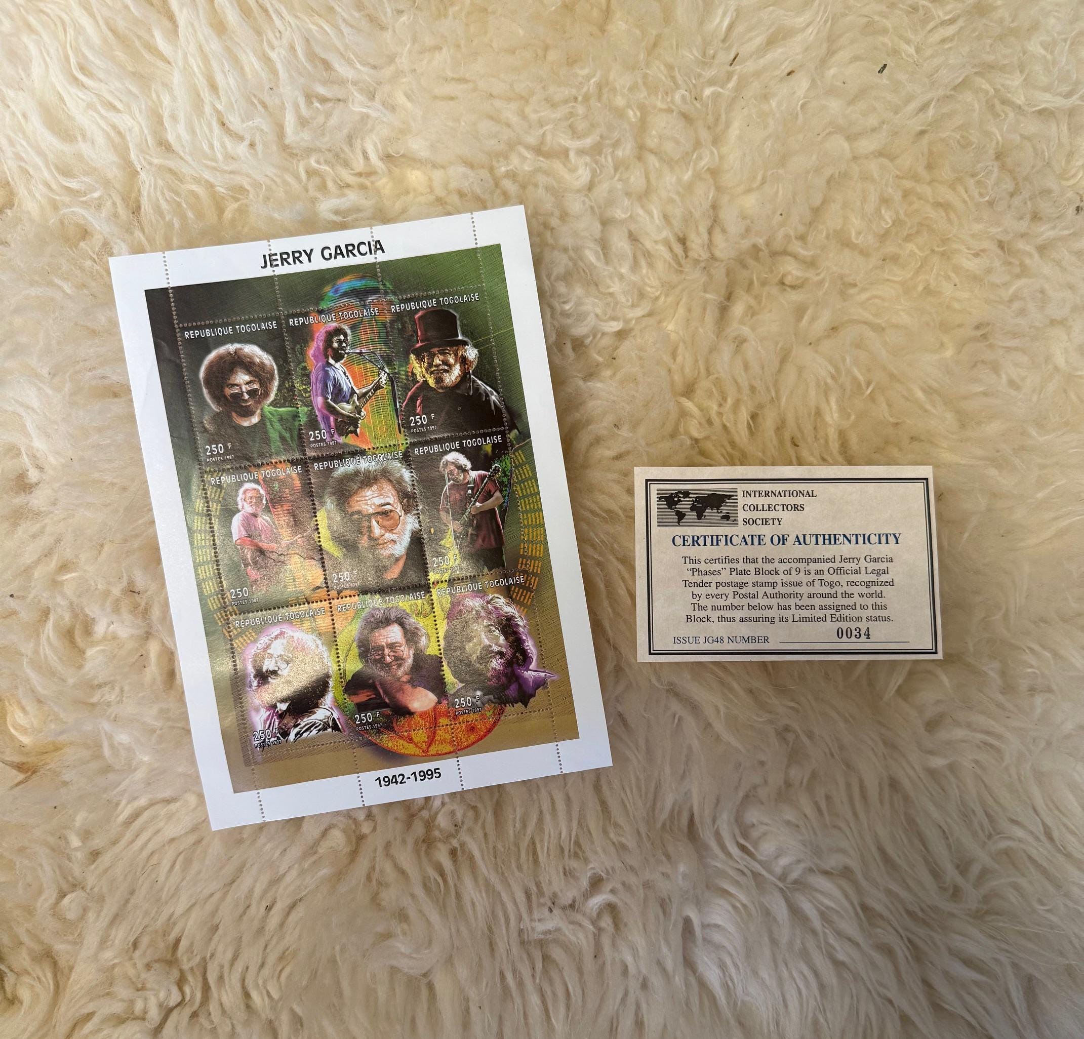 Vintage TOGO Jerry Garcia "phases" Grateful Dead Stamps W/COA Block of ...