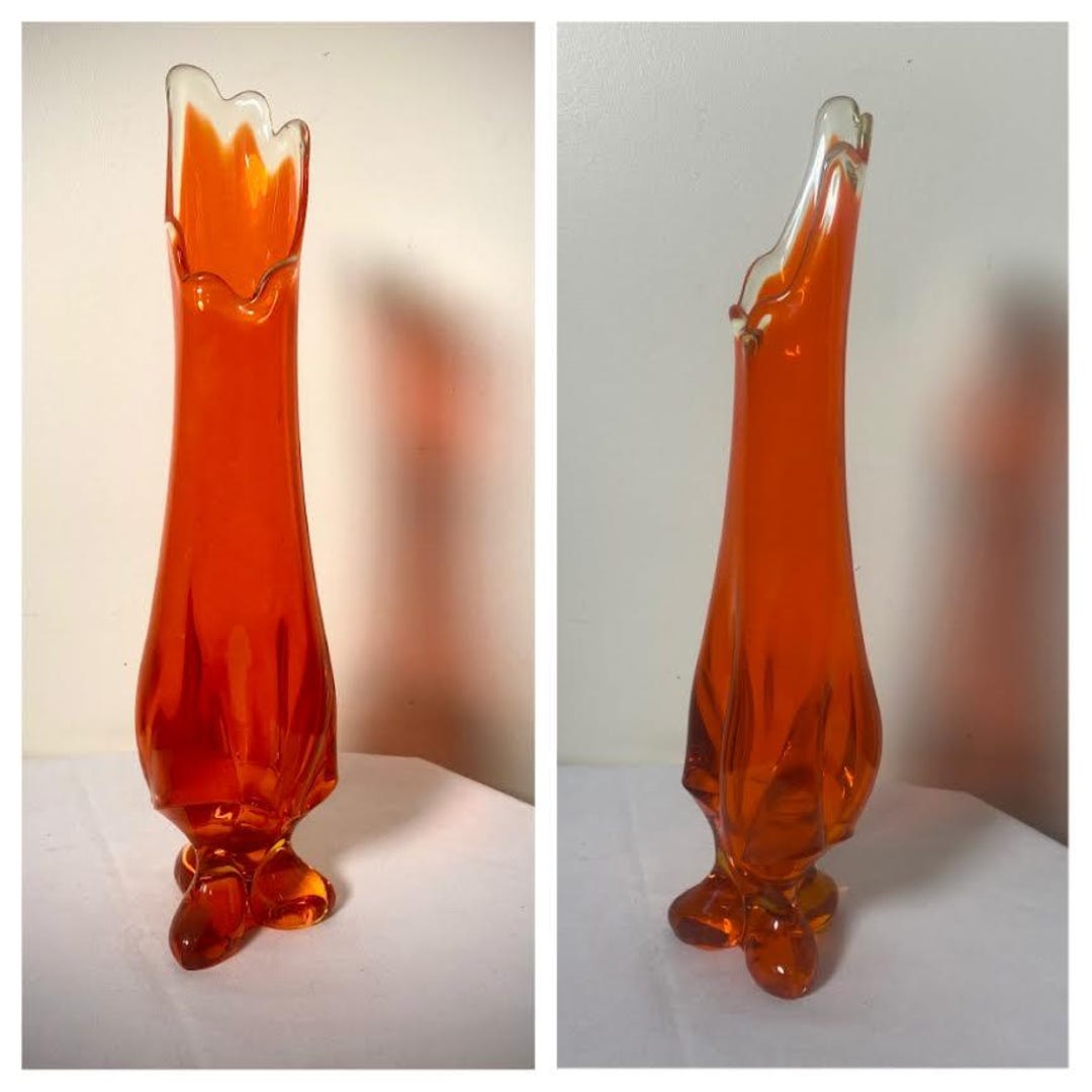 Vintage MCM Viking Art Glass Persimmon Orange Three Foil Toe Swung 17 ...