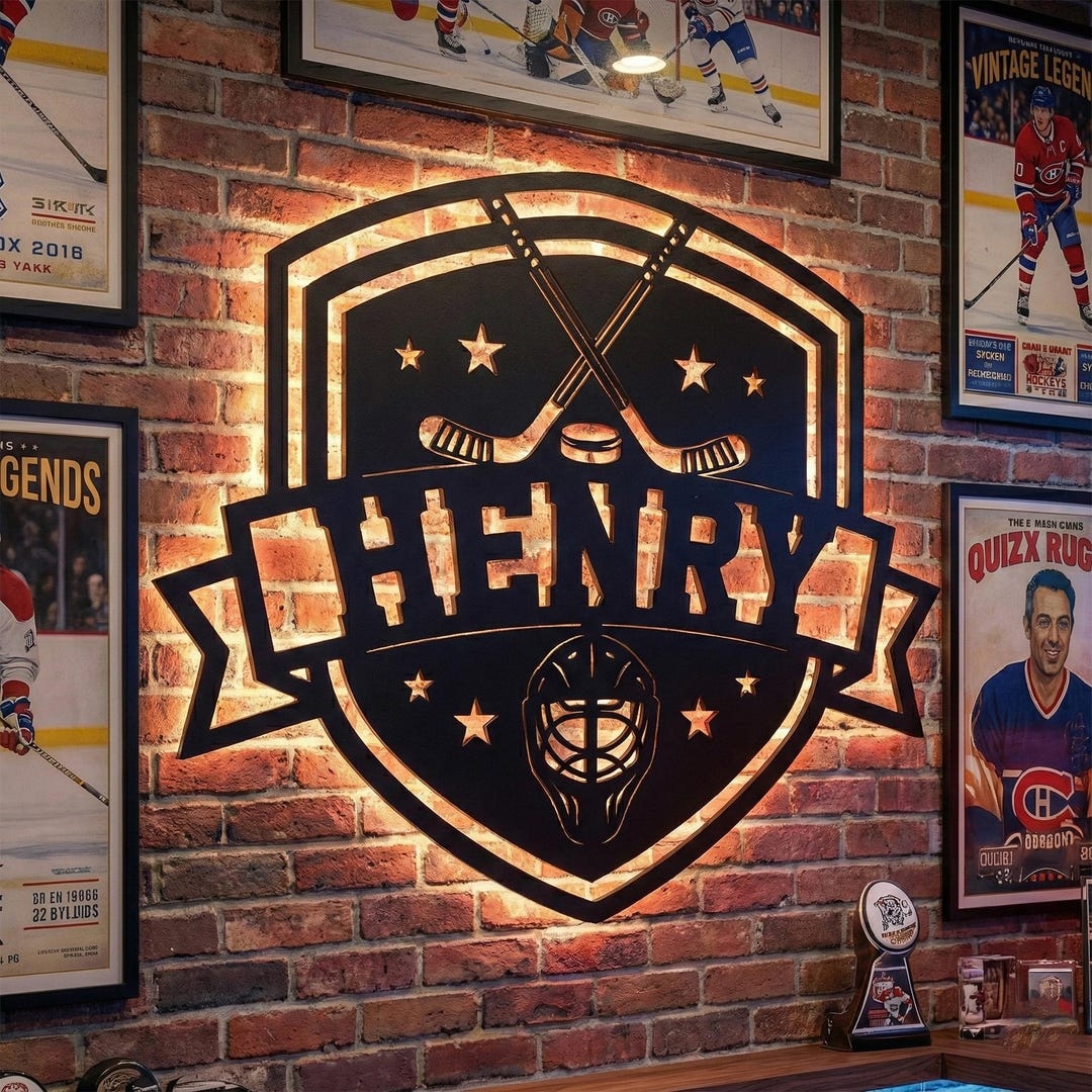 Custom Hockey Stick With Name Sign Hockey Player Name Metal Sign Wall ...