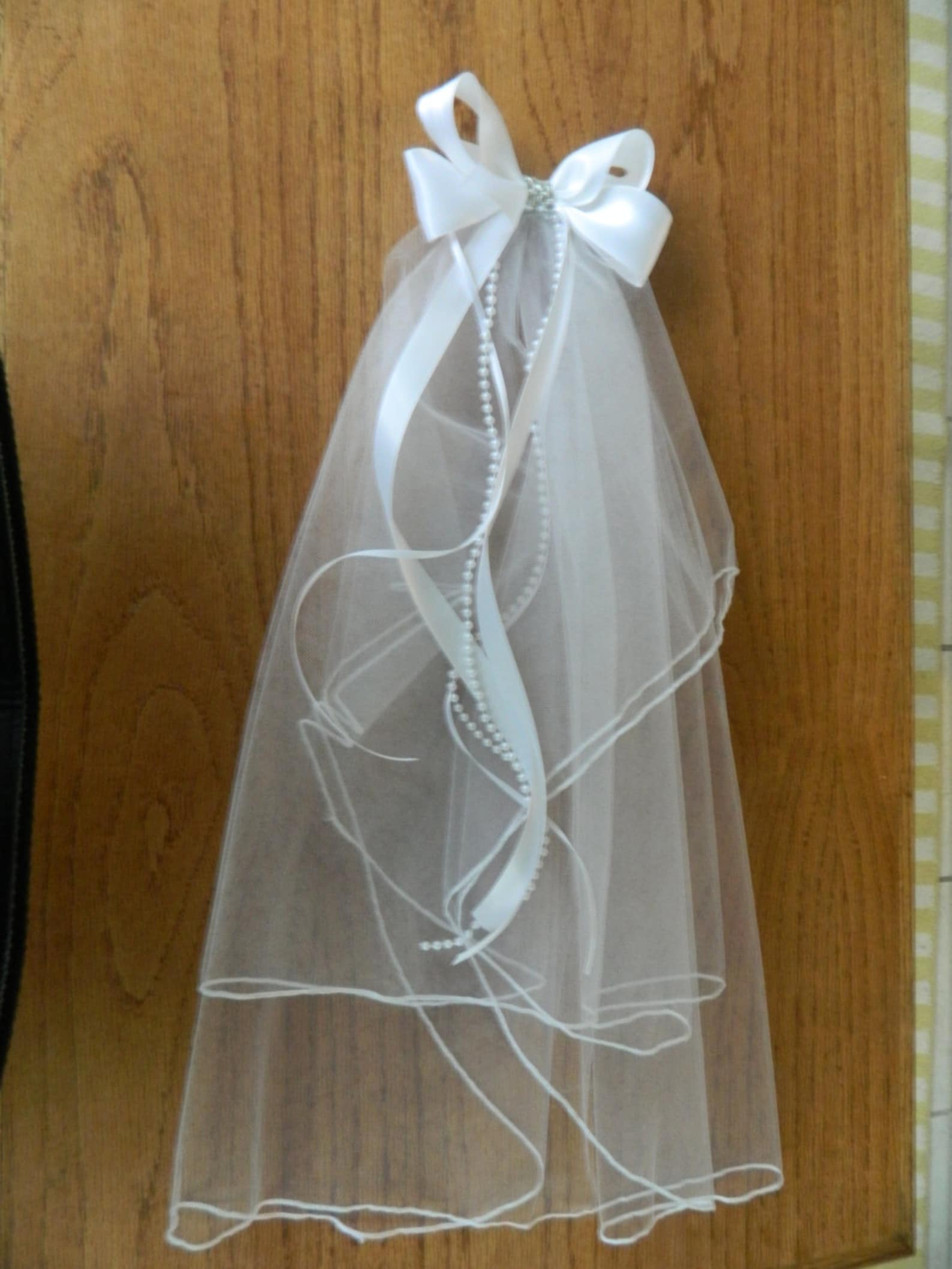 First Communion/flower Girl White Satin Bow With Rhinestones With an ...