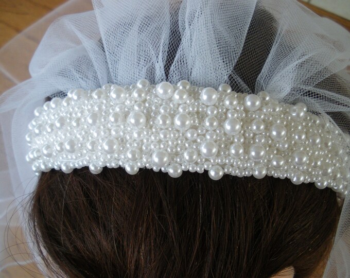 First Communion/ Wedding Pearl Headband With Edged White Tulle - Etsy
