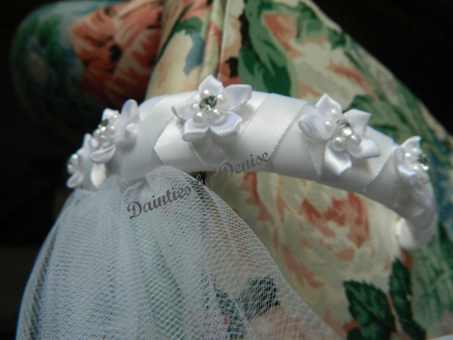 First Communion Ribbon Braided Headband Veil Trimmed With White Satin ...