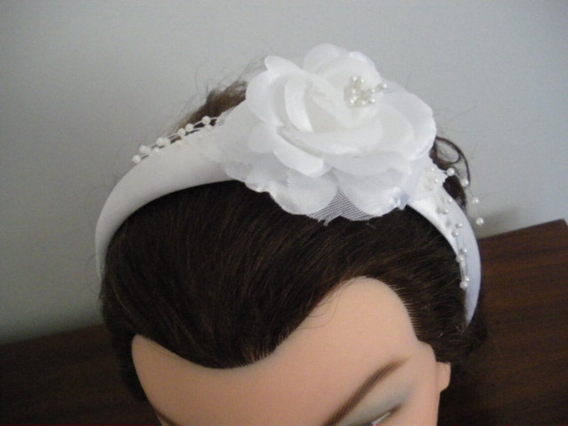 First Communion Headband With Rose and Pearls - Etsy