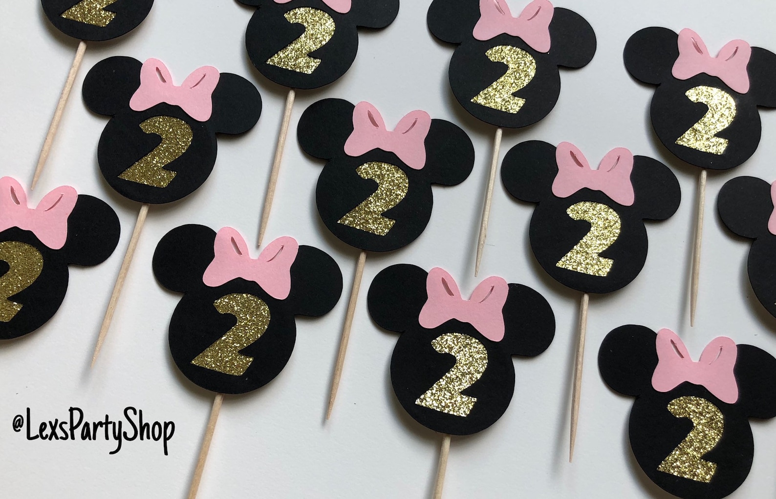 Minnie Mouse Cupcake Toppers 2nd Birthday Glitter Cupcake - Etsy