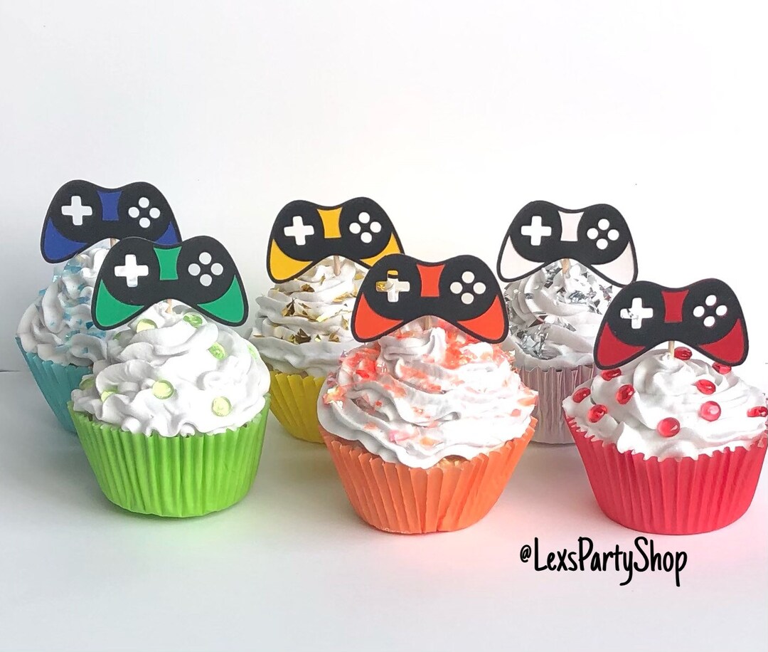 Video Game Controller Cupcake Toppers: Gamer Party Decorations - Set of ...