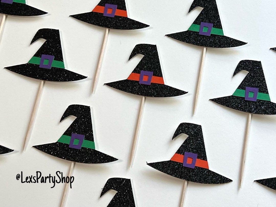 Witch Hat Cupcake Toppers, Halloween Cupcake Toppers, Halloween Food ...