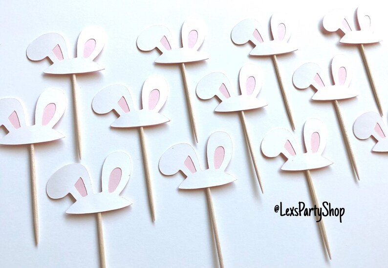Rabbit Ear Cupcake Toppers White Rabbit Cupcake Toppers Food | Etsy