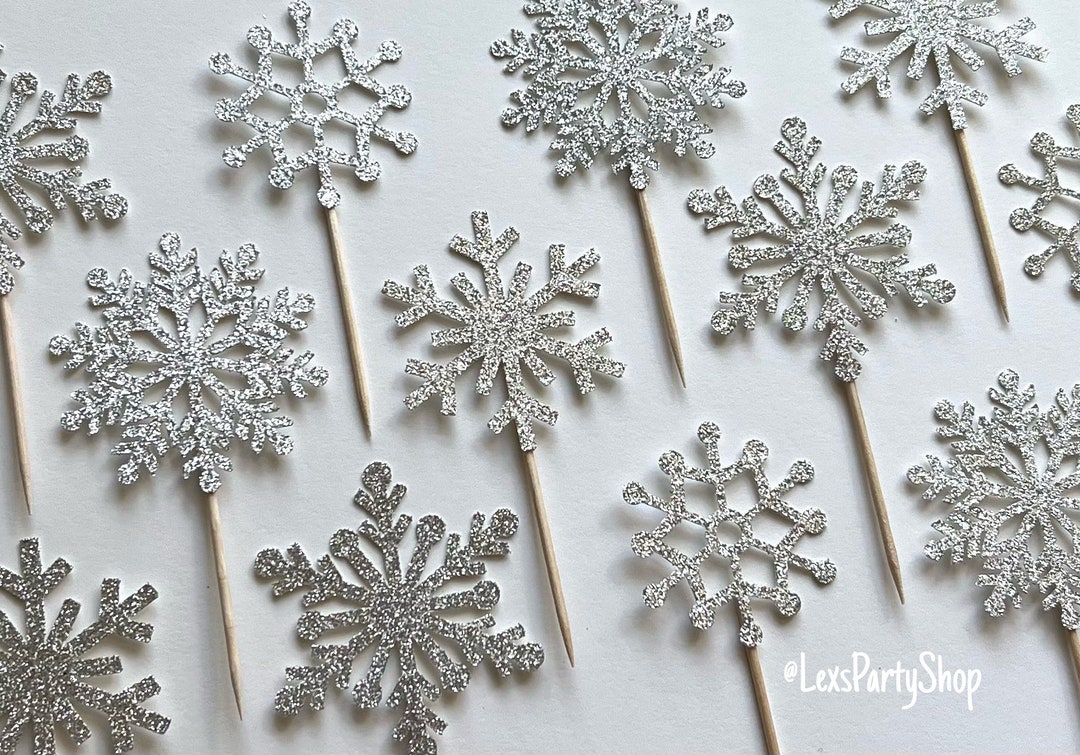 Snowflake Cupcake Toppers, Silver Snowflake Cupcake Picks, Frozen ...