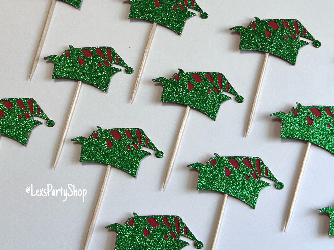 Glitter Elf Hat Cupcake Toppers: Christmas Party Food Picks - Etsy