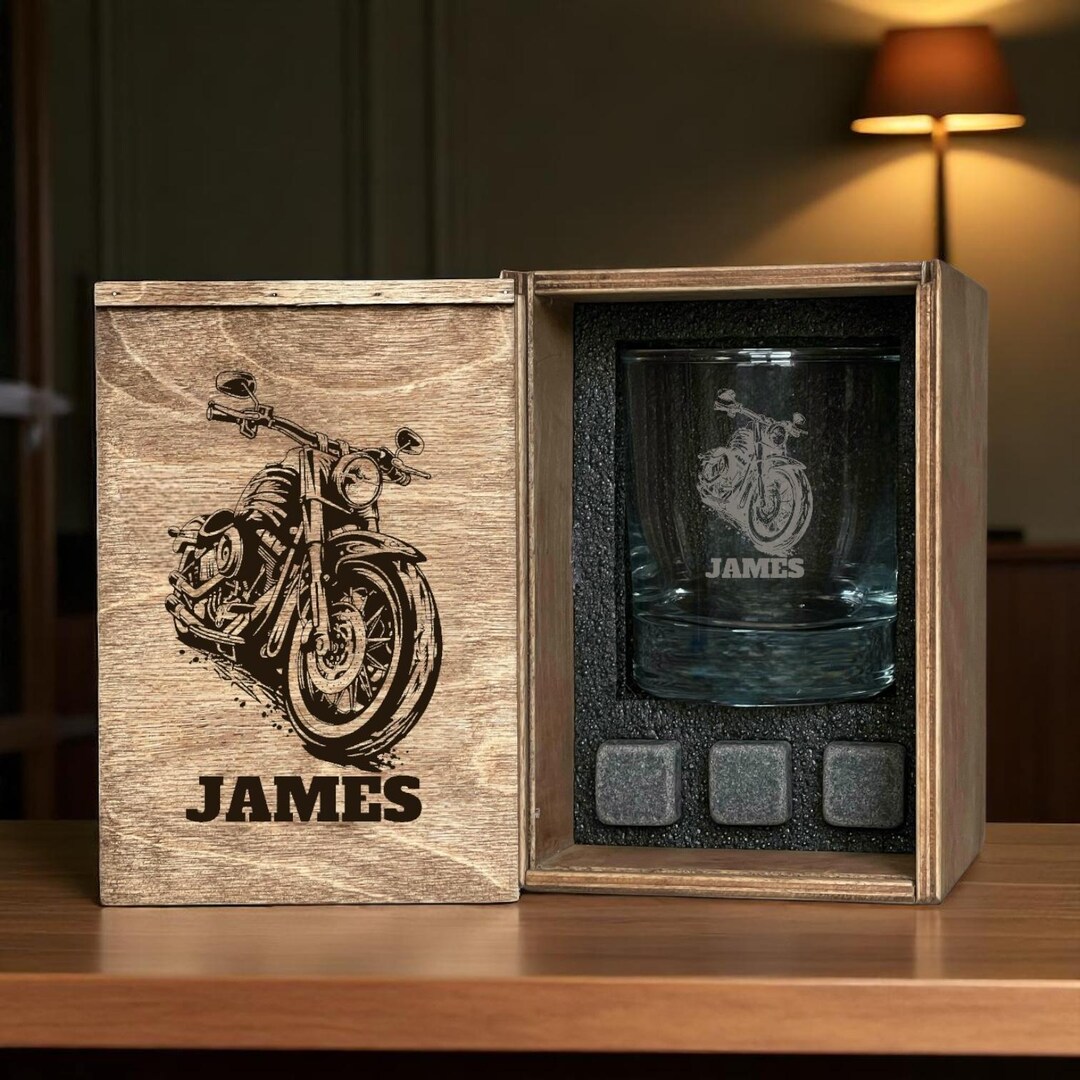 Engraved Motorcycle Whiskey Decanter Set – Gift for Rider or Biker ...