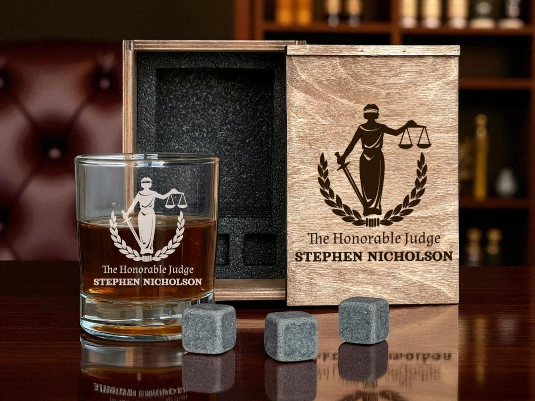 Lady Justice Lawyer Gift - Whiskey Decanter Set With Engraved Rocks ...