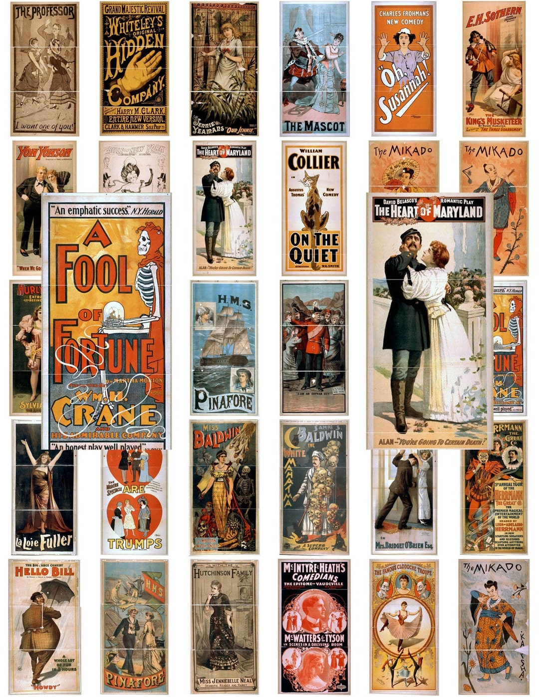 Digital Download Collage Sheet Vintage Theatre Magic Comedy Performing ...