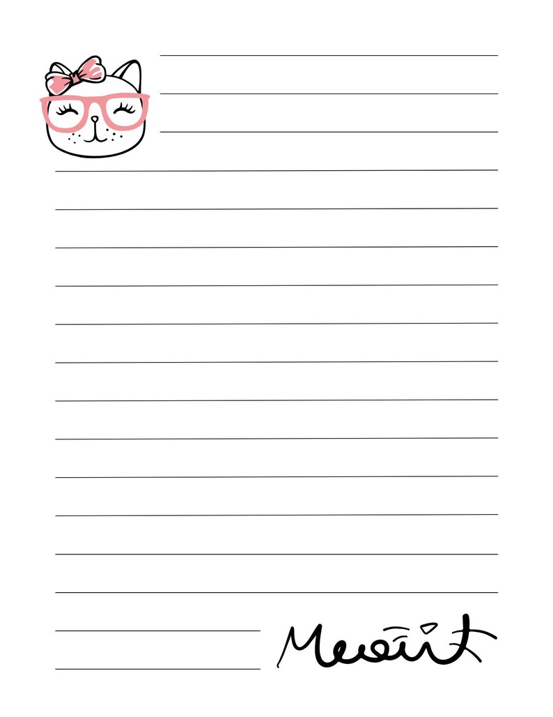 Cute Pink Cat Notebook / Kawaii Meow-it Journal / Printable Lined ...
