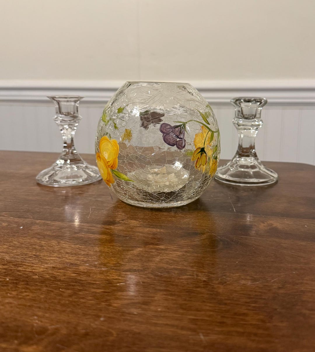 Fifth Avenue Crackle Candleholder With Pair of Style Bright Crystal ...