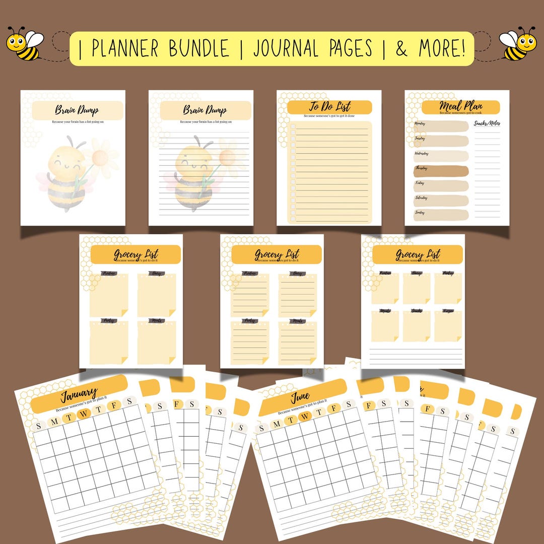 Printable Honeybee Planner Bundle | Cute Bee Themed Journal Pages ...