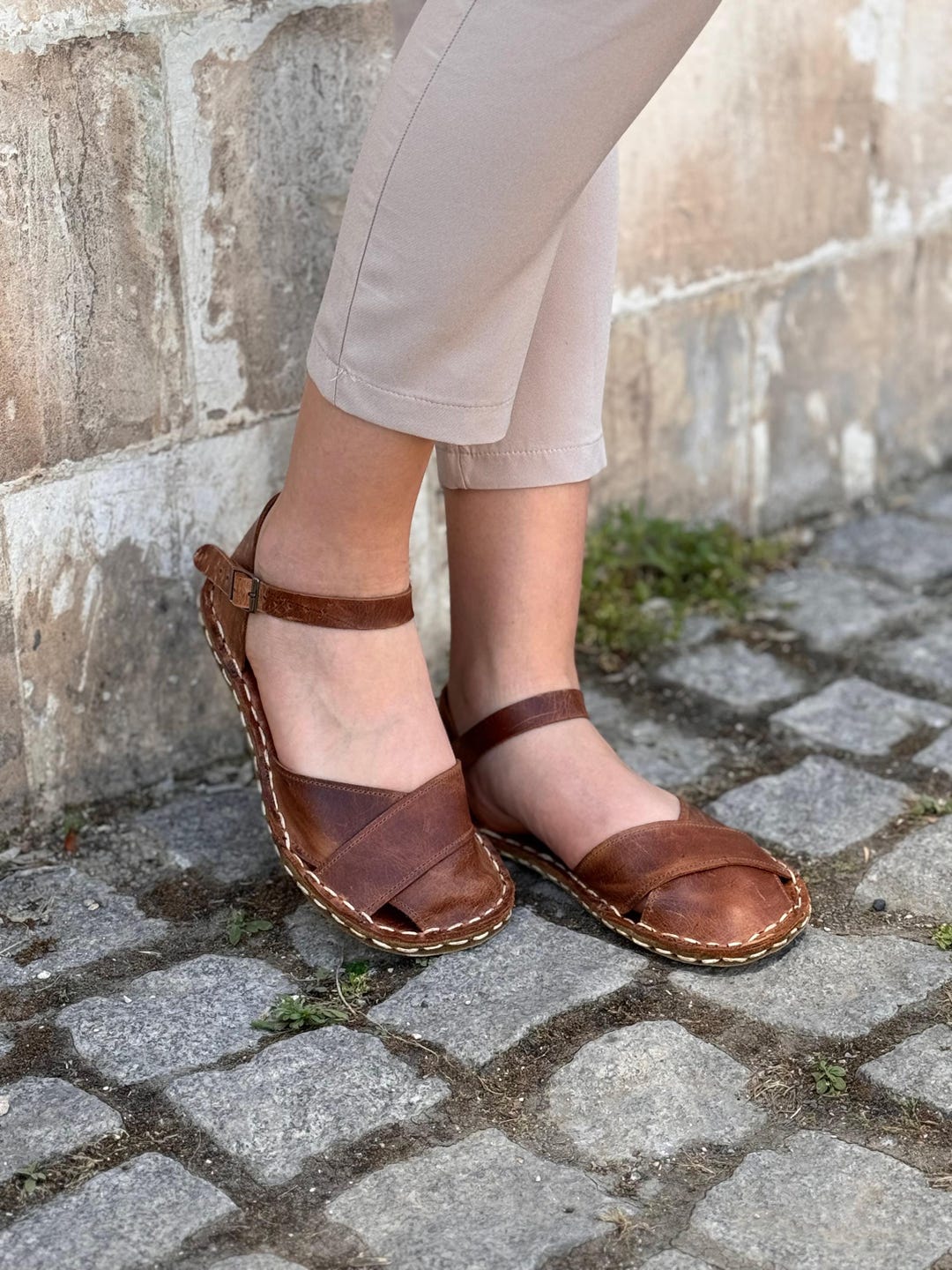 Handmade Leather Grounding Sandals: Barefoot Comfort, Copper Sole - Etsy