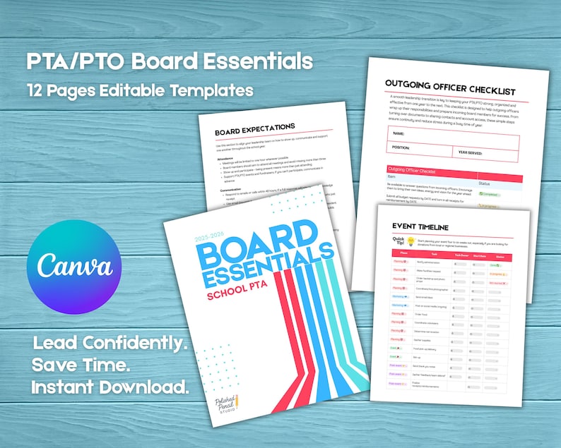 PTA/PTO Board Meeting Essentials Pack | Editable Leadership Templates ...