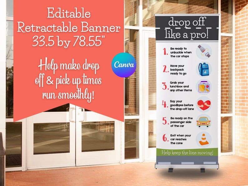 Editable Car Drop-off Banner Set | School Dismissal Rules Sign ...