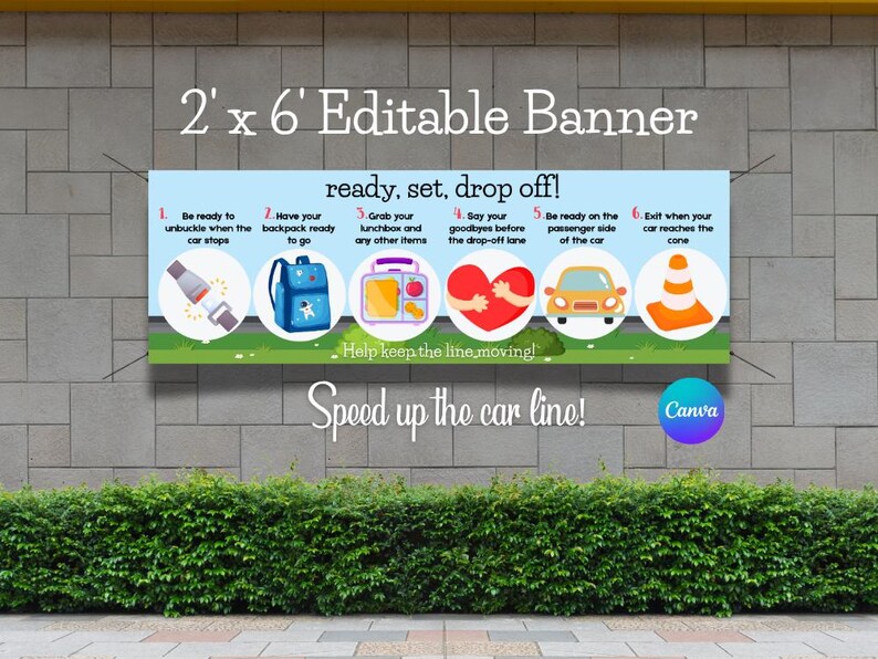 Editable Car Drop-off Banner Set | School Dismissal Rules Sign ...