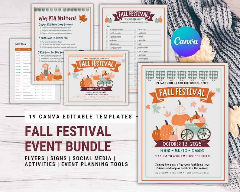 Fall Festival Canva Template Kit: School Event Flyers, Posters, Signs ...