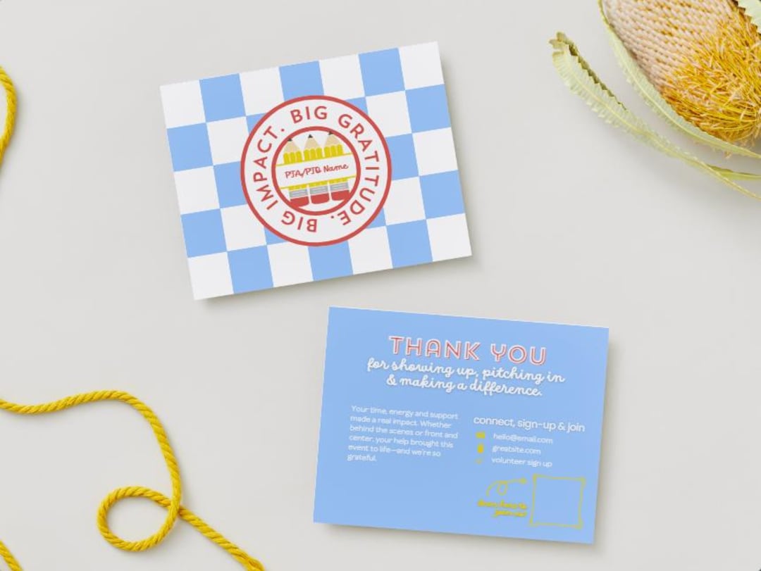 Editable PTA/PTO Volunteer Thank You Card Canva Template (A2 Size ...