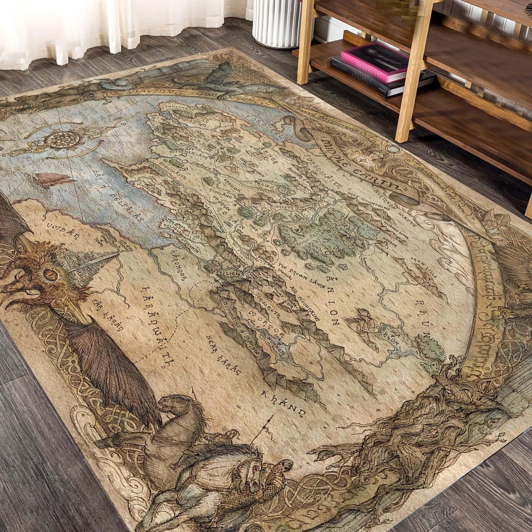 Middle Earth Map Rug: Fantasy Art Rug, Living Room Decor - Etsy UK