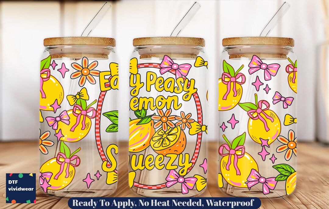 Preppy Lemons 16oz Glass Can Wrap, Easy Peasy Summer Coquette UV DTF ...