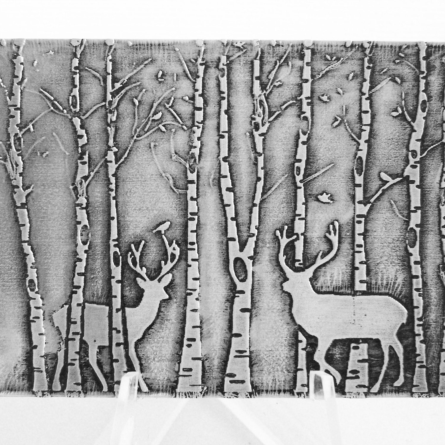 Hand Stamped Etched Metal Deer in the Birch Woods Christmas Ornament or ...