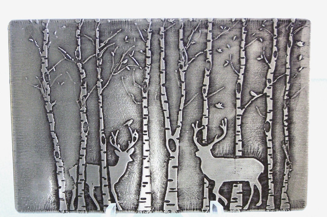 Hand Stamped Etched Metal Deer in the Birch Woods Christmas Ornament or ...