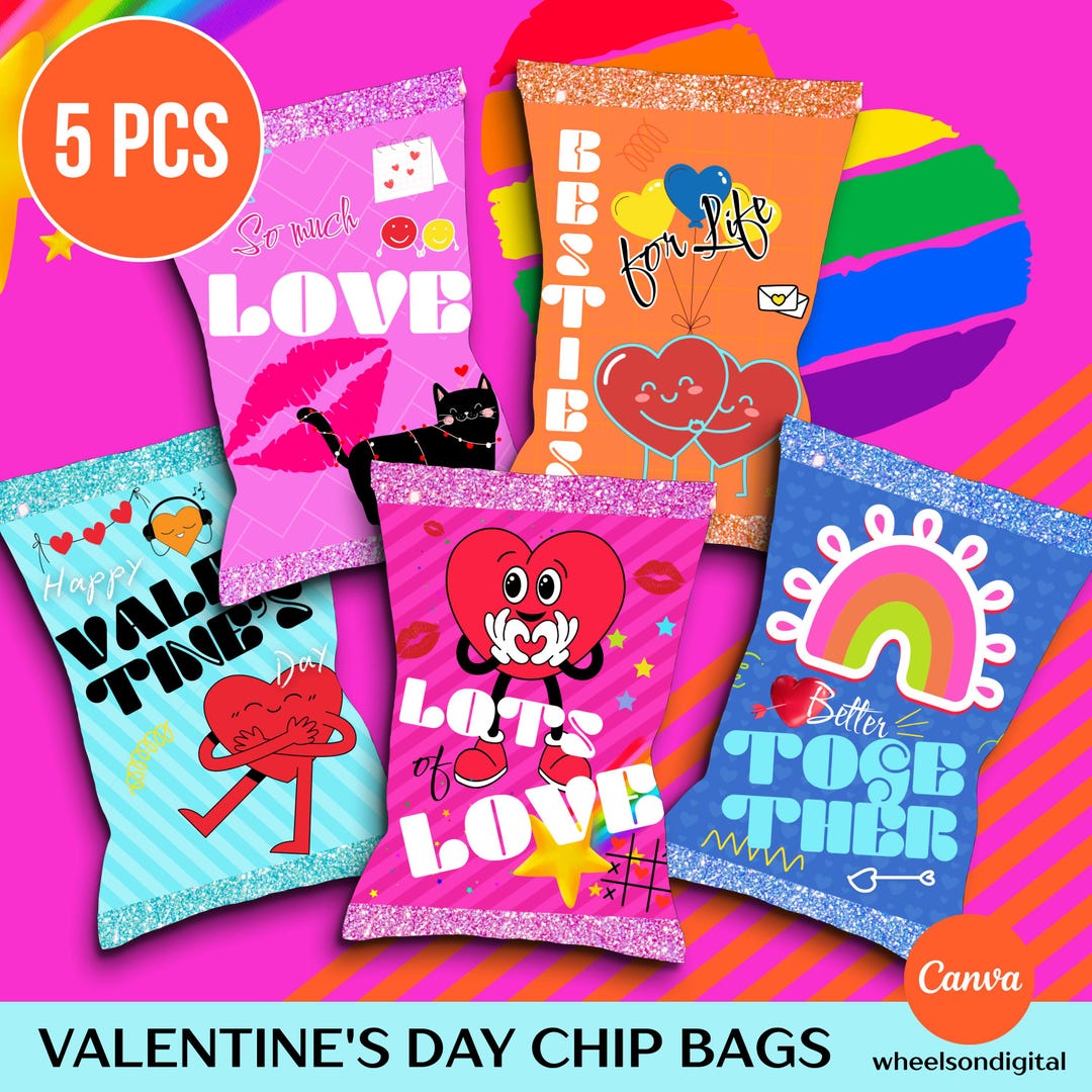 Valentines Chip Bag, , Printable Valentines Chip Bag Template Canva - Etsy