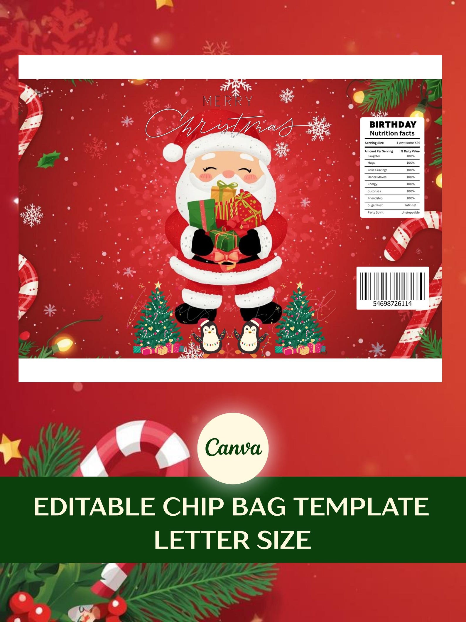 Santa Chip Bag Templates, Santa Claus Chip Bags, Christmas Canva Chip ...