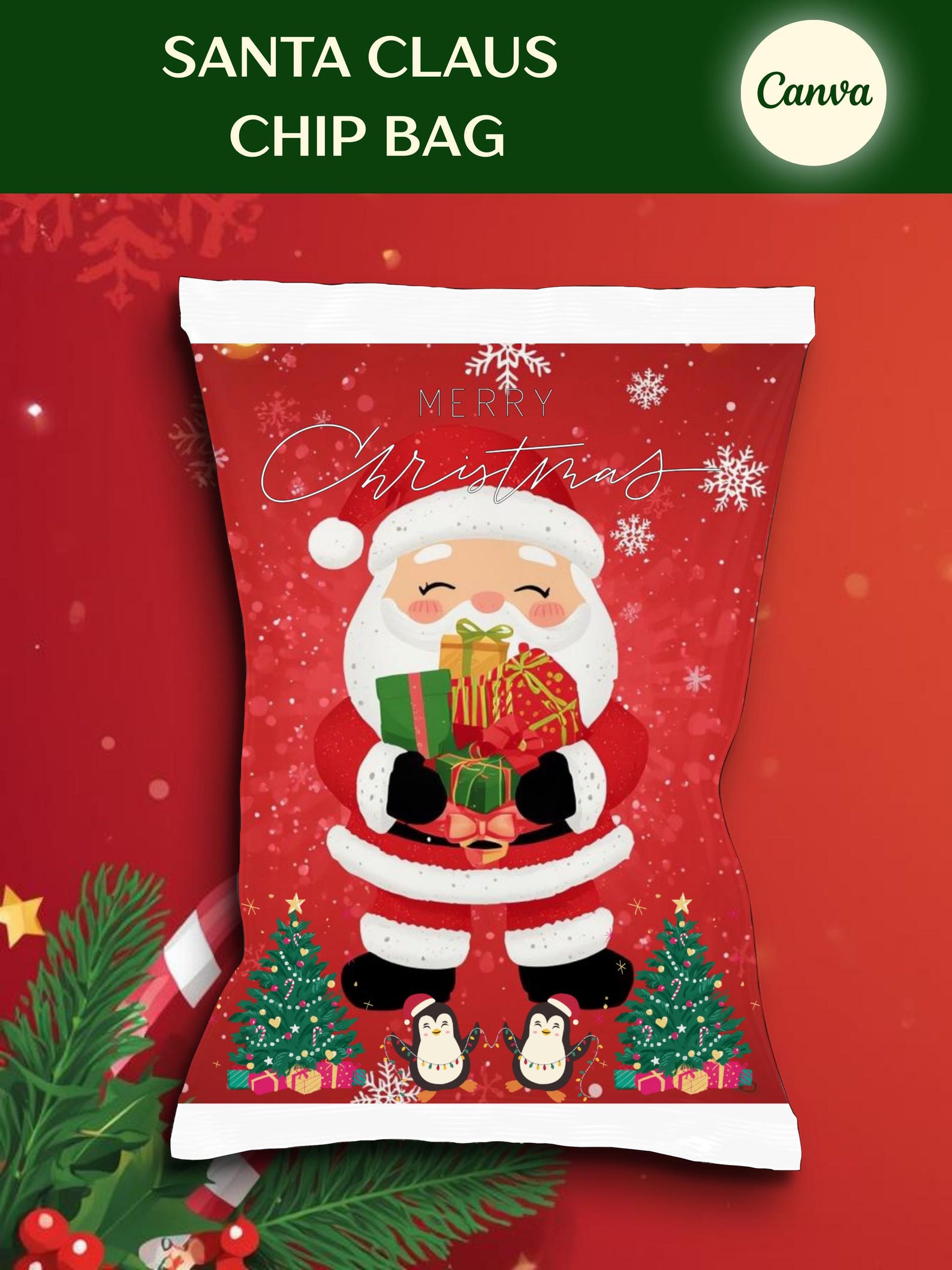 Santa Chip Bag Templates, Santa Claus Chip Bags, Christmas Canva Chip ...