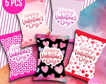 Valentines Chip Bag, , Printable Valentines Chip Bag Template Canva - Etsy