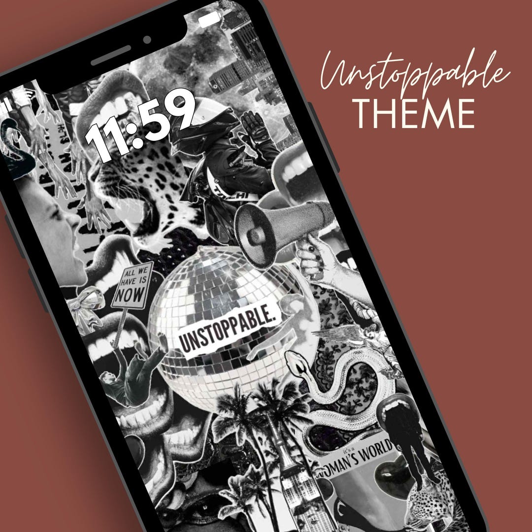 Feminist Collage Phone Wallpaper: Unstoppable Woman Power Art (digital ...