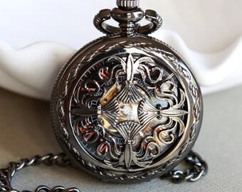 Black pocket watch | Etsy