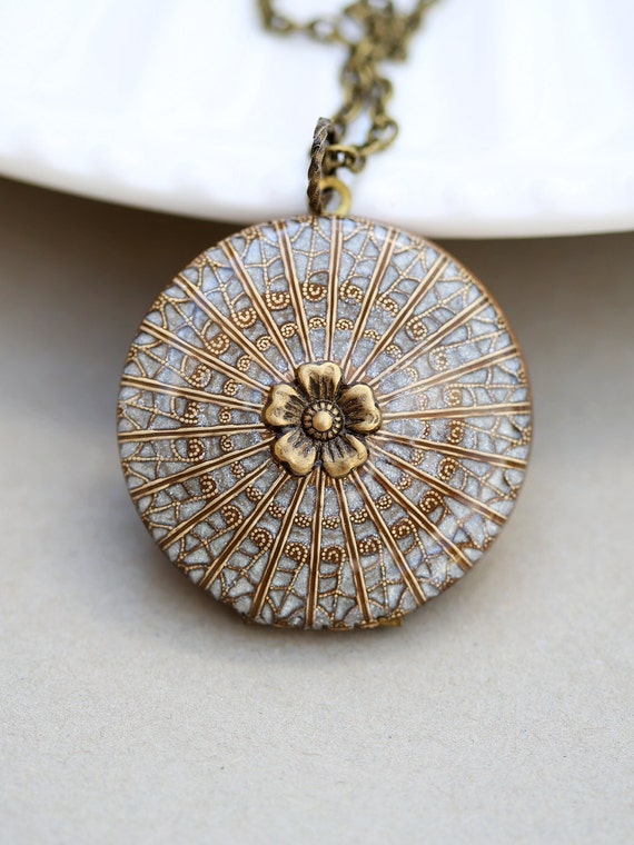 Items similar to Resin Locket,Locket,White Locket, Filigree locket ...