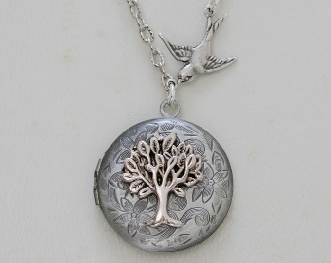 Tree of Life,silver Locket,locket,leaf,jewelry Gift,tree,bird,antique ...