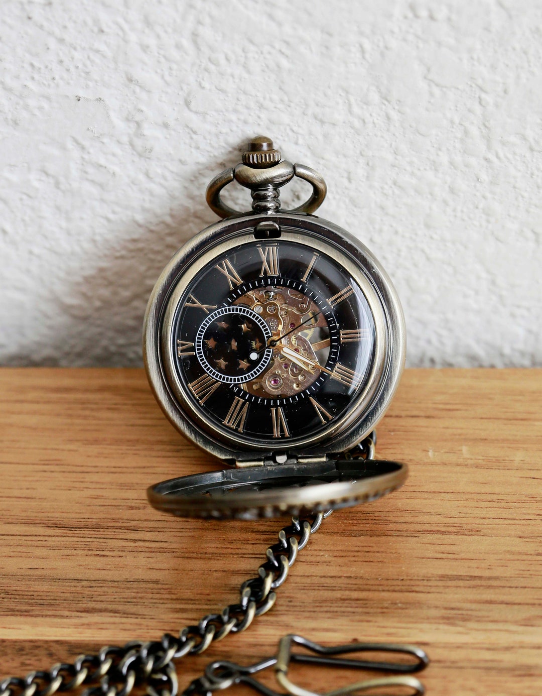 Personalized Sun & Moon Brass Pocket Watch Personalized for Groom ...