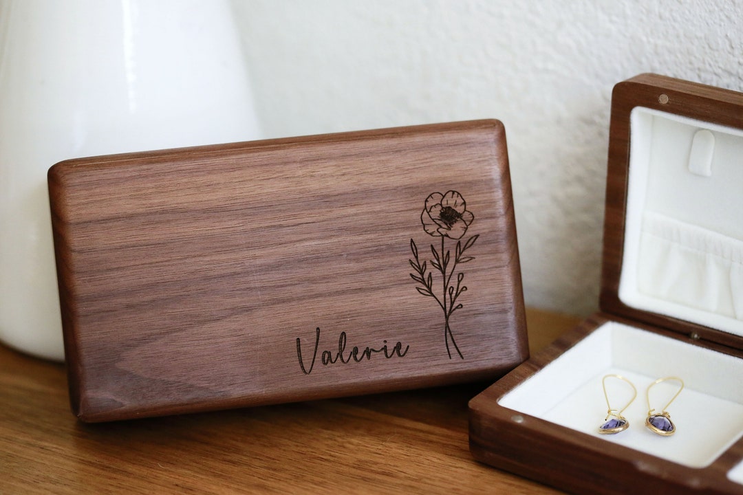 Wooden Jewelry Box Travel Case, Custom Engraved Jewelry Box ...