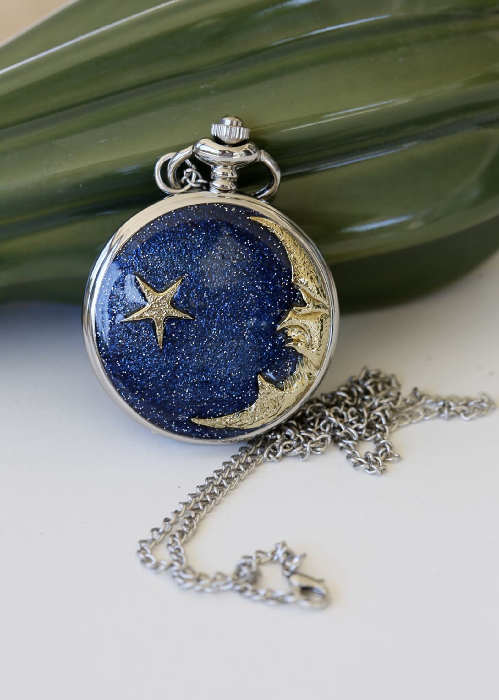 Pocket Watch Necklace With Stars and Moonjewelry - Etsy