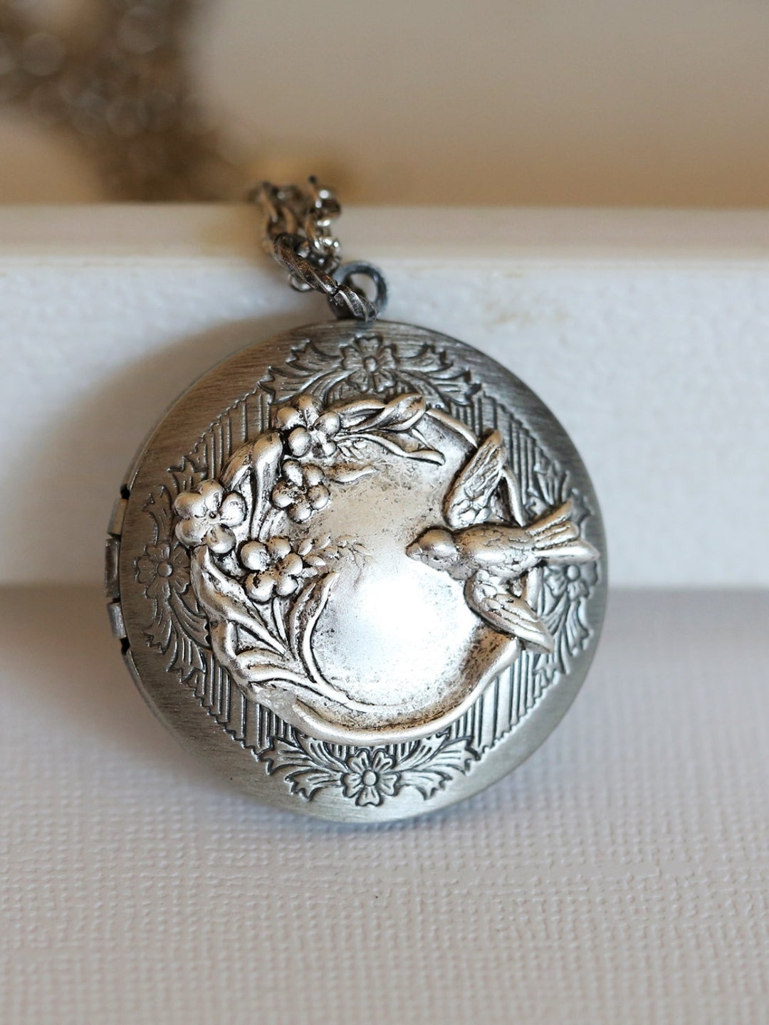 Silver Locket,bird and Flower Locket,locket,leaf,flower,antique Locket ...
