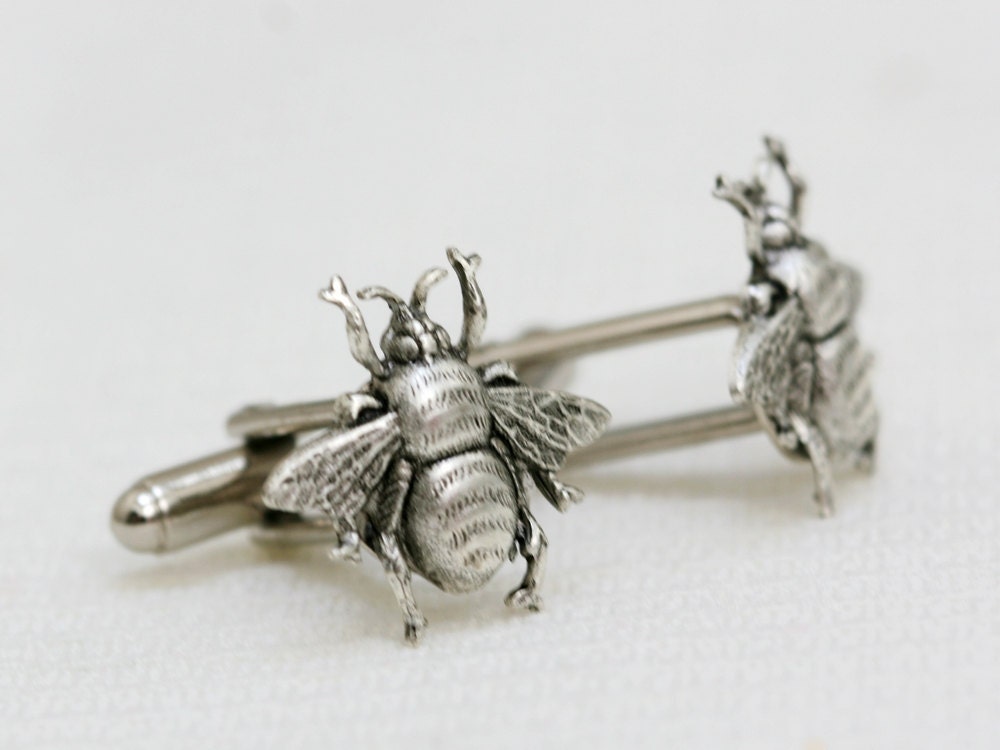 Bee Cufflinks Silver Plated Bees Vintage Inspired Style Gothic - Etsy
