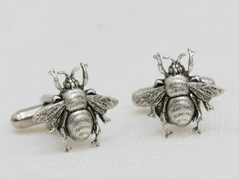 Bee Cufflinks Silver Plated Bees Vintage Inspired Style Gothic - Etsy