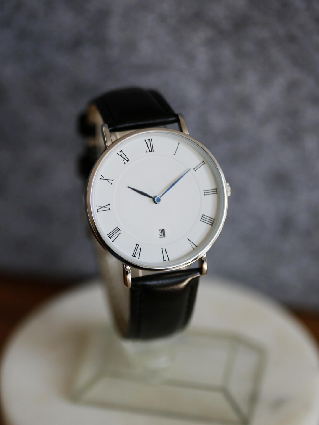 Custom Minimalist Black Leather Watch for Men Watch Gift for Husband ...