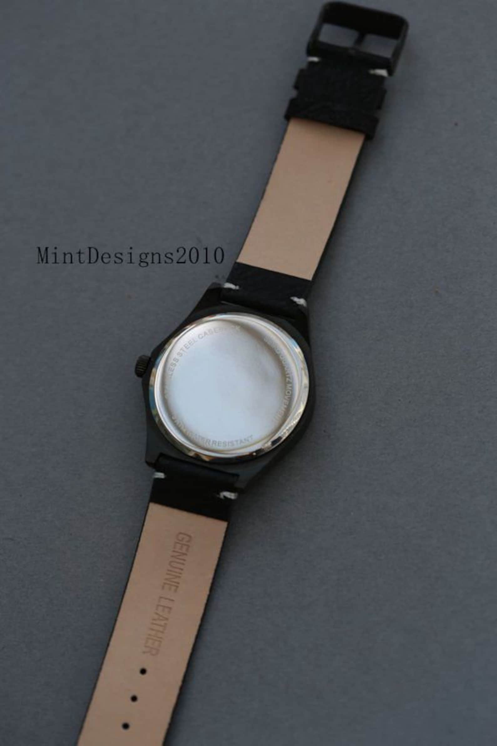Custom Engraved Personalized Mens Wrist Watch Black | Etsy