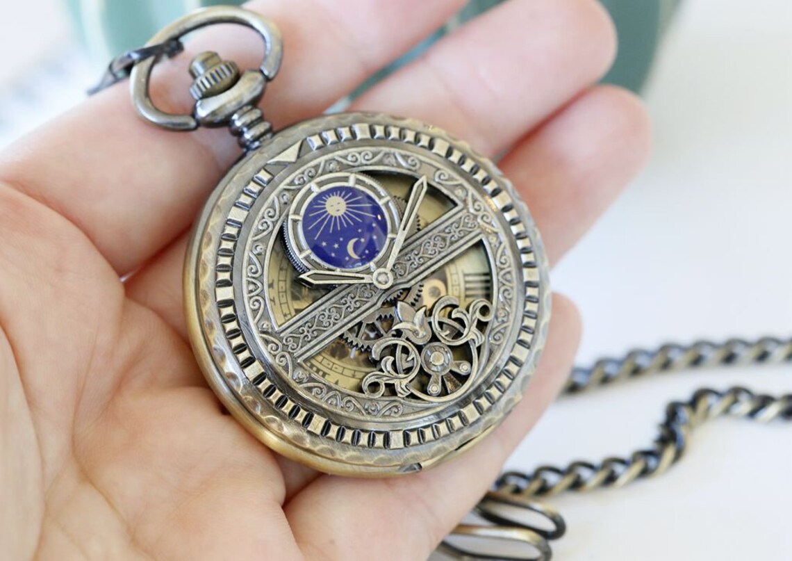 Personalized Sun & Moon Brass Pocket Watch Personalized for - Etsy
