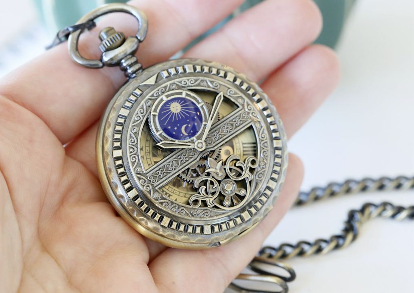 Personalized Sun & Moon Brass Pocket Watch Personalized for - Etsy
