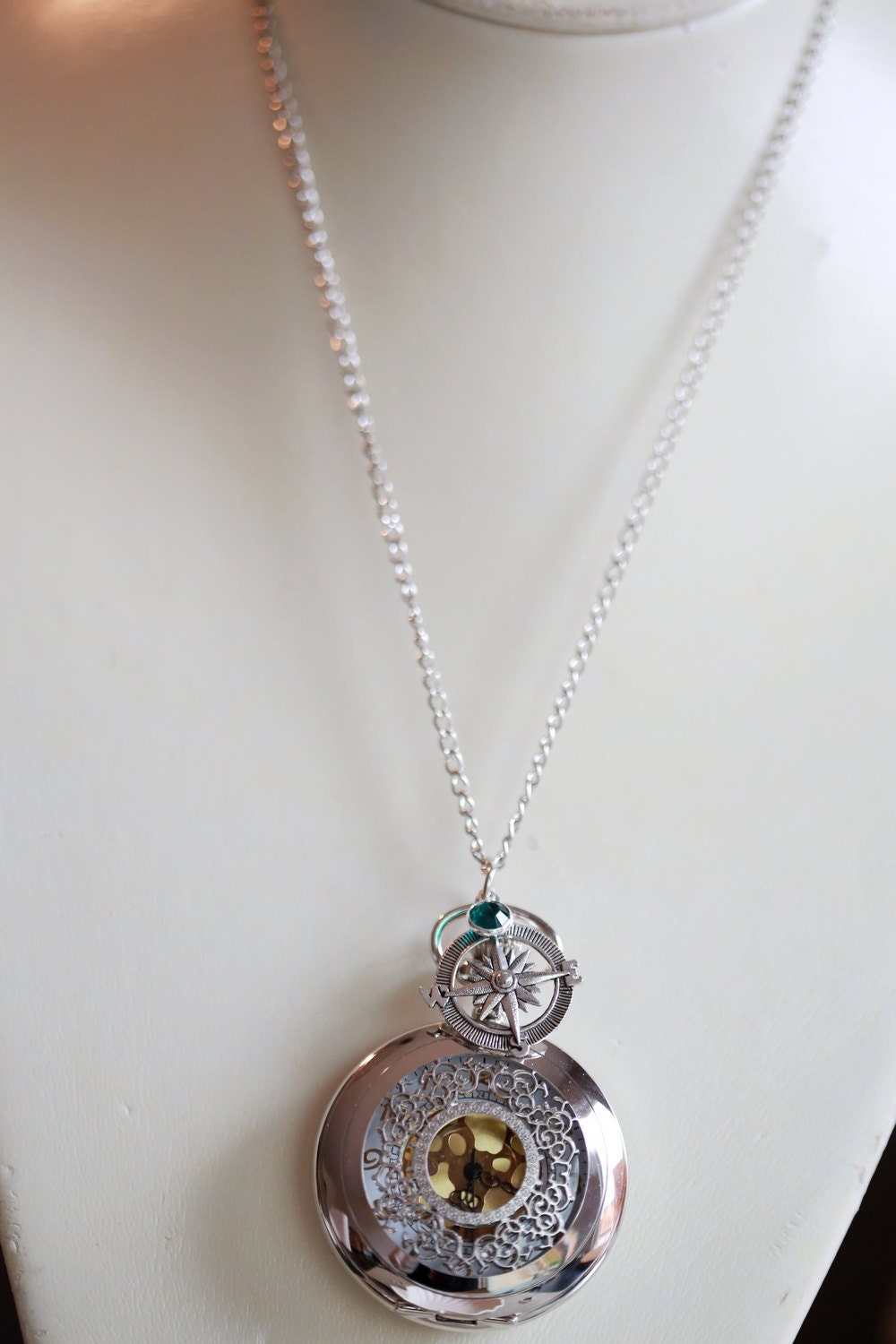 Pocket Watch Necklace With Compass Charm birthstonejewelry | Etsy