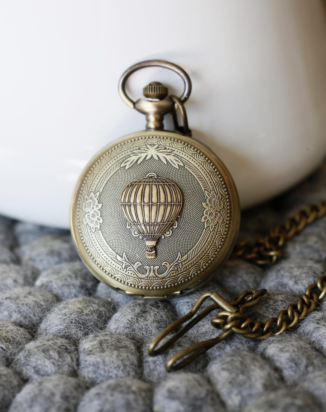 Brass Hot Air Balloon Pocket Watch, Quartz Pocket Watch, Steampunk ...