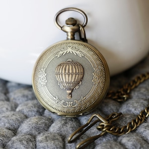 Brass Hot Air Balloon Pocket Watch, Quartz Pocket Watch, Steampunk ...